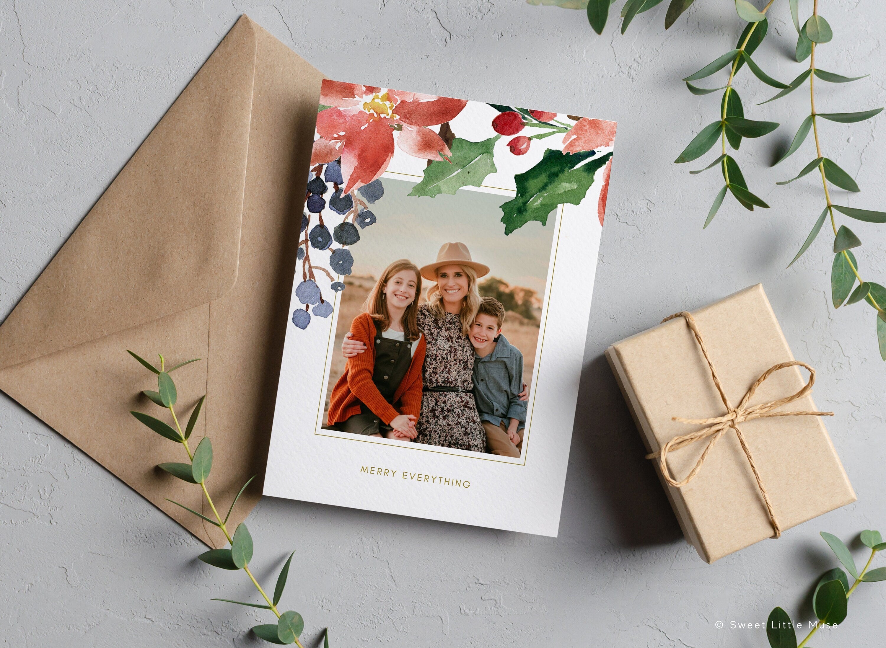 Watercolor Christmas Card Template for Canva - SLM11 – Birdesign