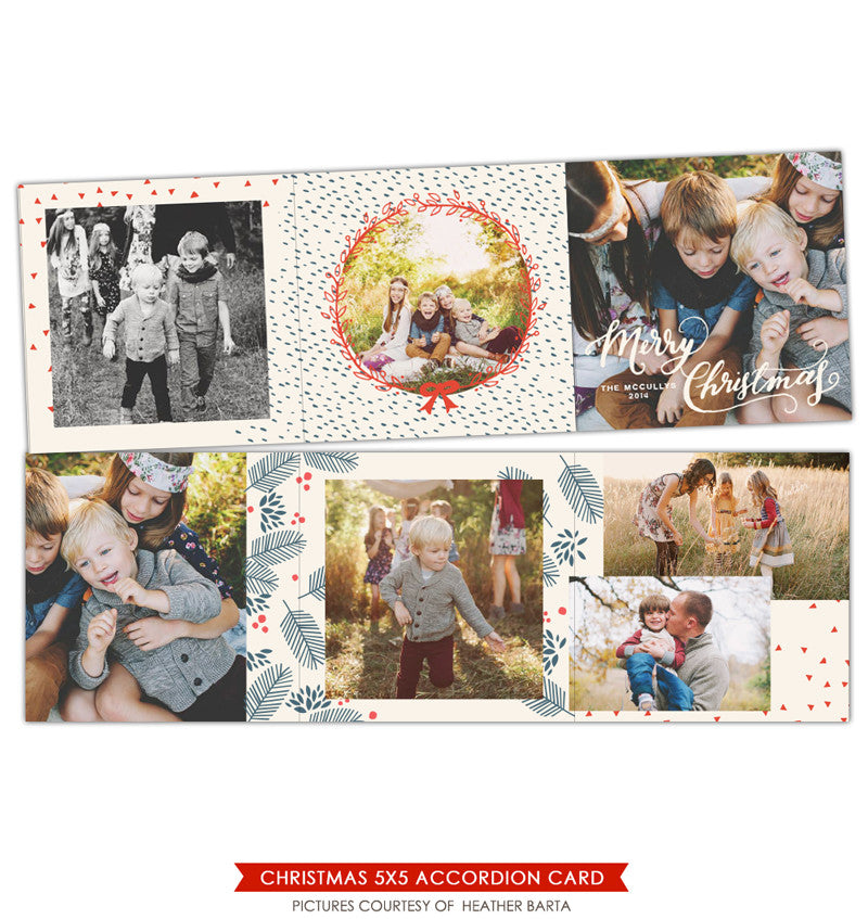 Holiday accordion card 5x5 | Red Snow trifolded – Birdesign