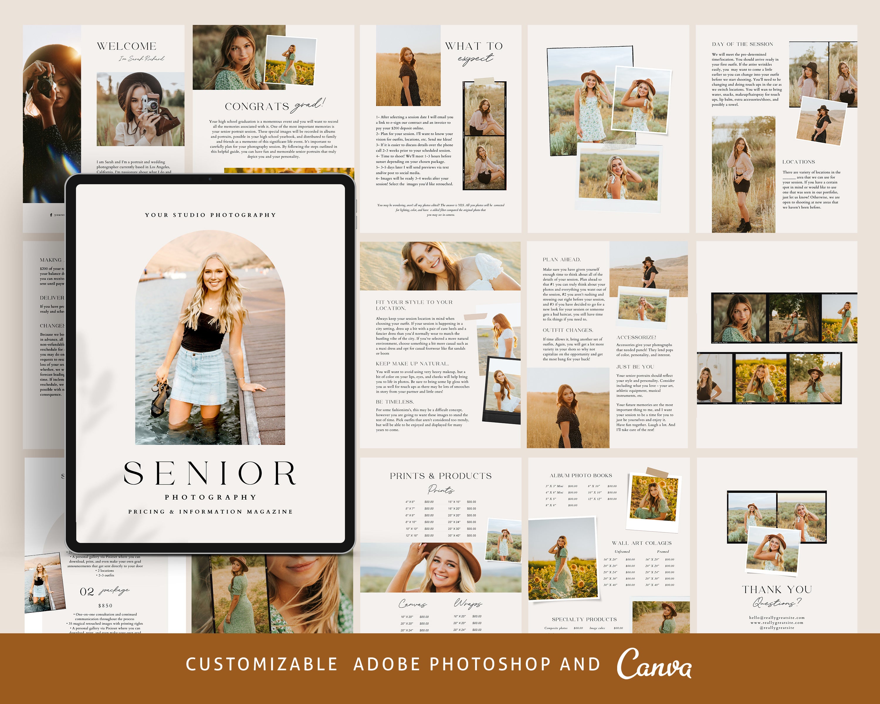CANVA Senior Photography style Guide magazine Template, Graduation Pho ...