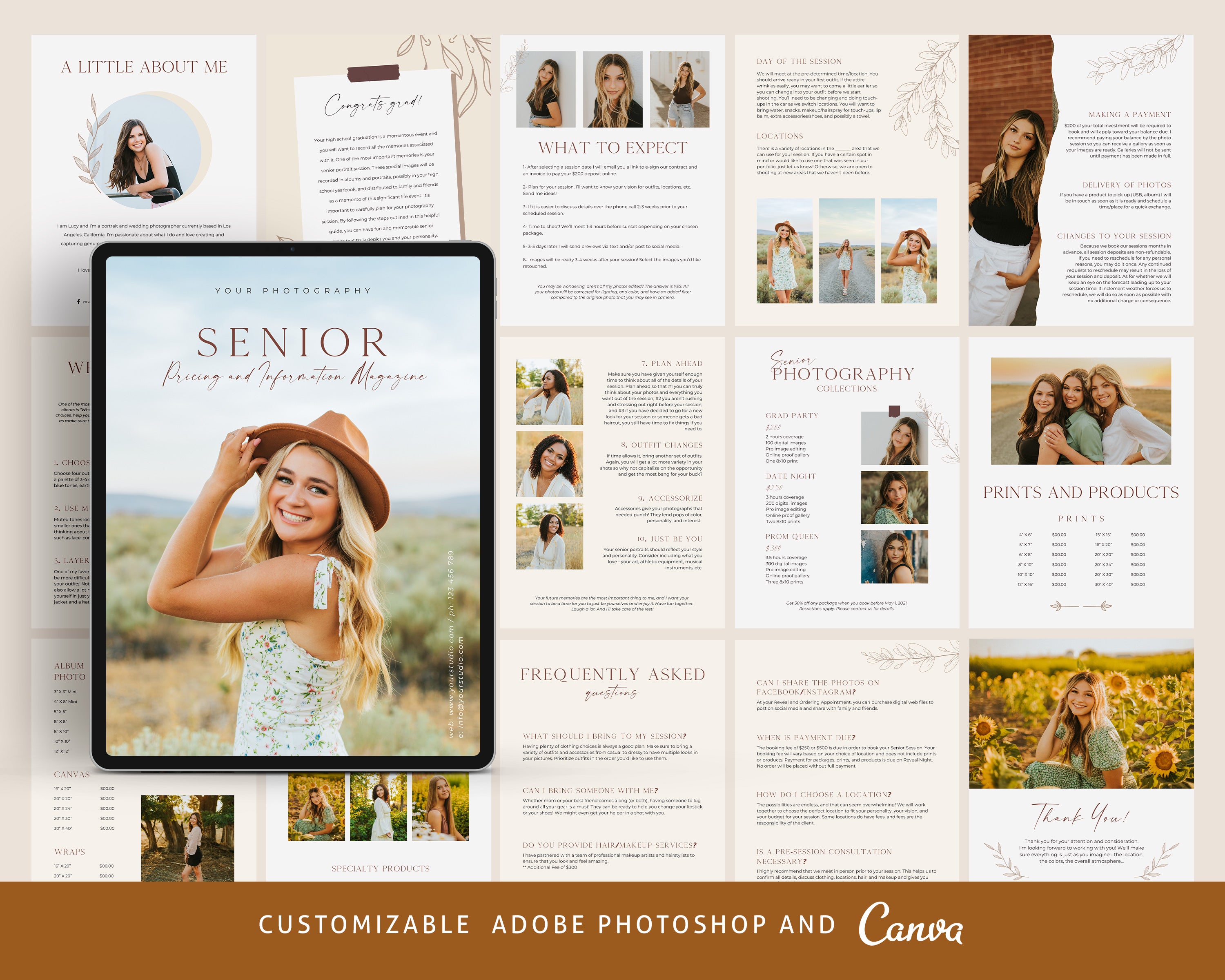 CANVA Senior Photography style Guide magazine Template, Graduation Pho ...