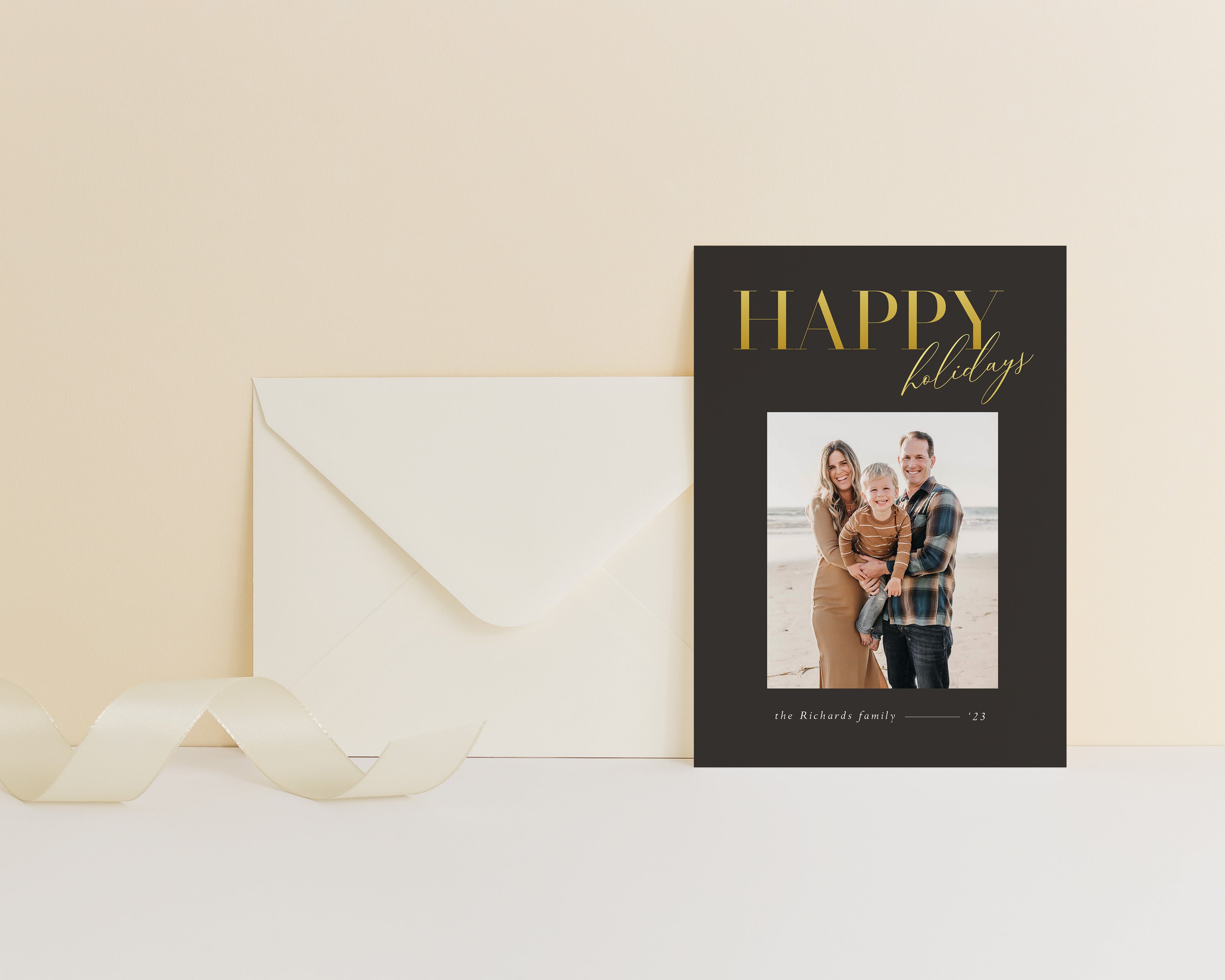 Golden Happy Holiday Card Template, 5x7 Happy Holiday Photo Card, Chri ...