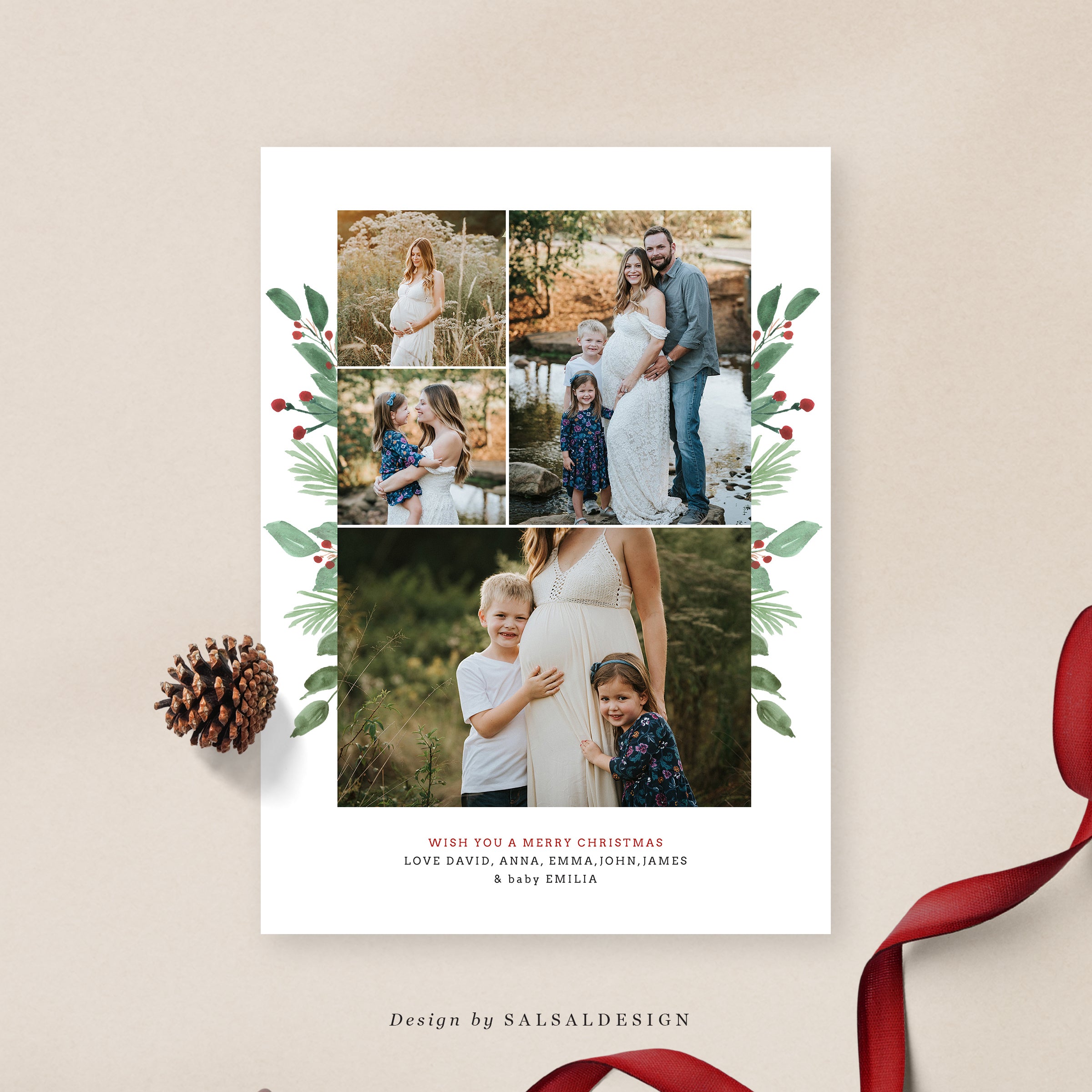 Christmas Card Photoshop Template, Holiday Card Template, Christmas Fa ...