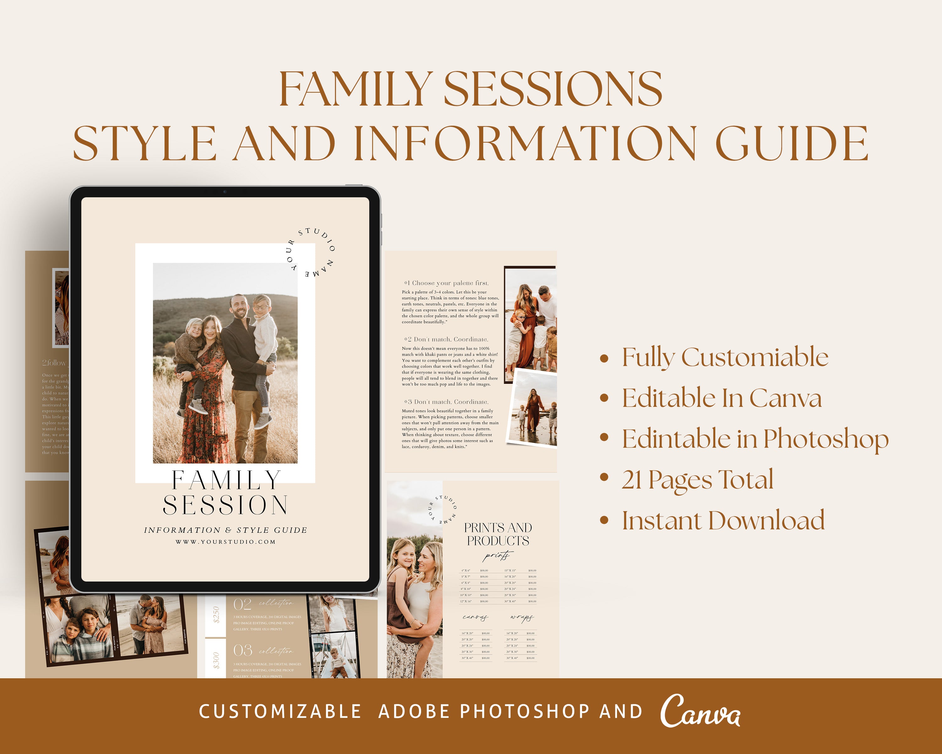 CANVA Family Photography style Guide magazine Template, Pre-written Fa ...