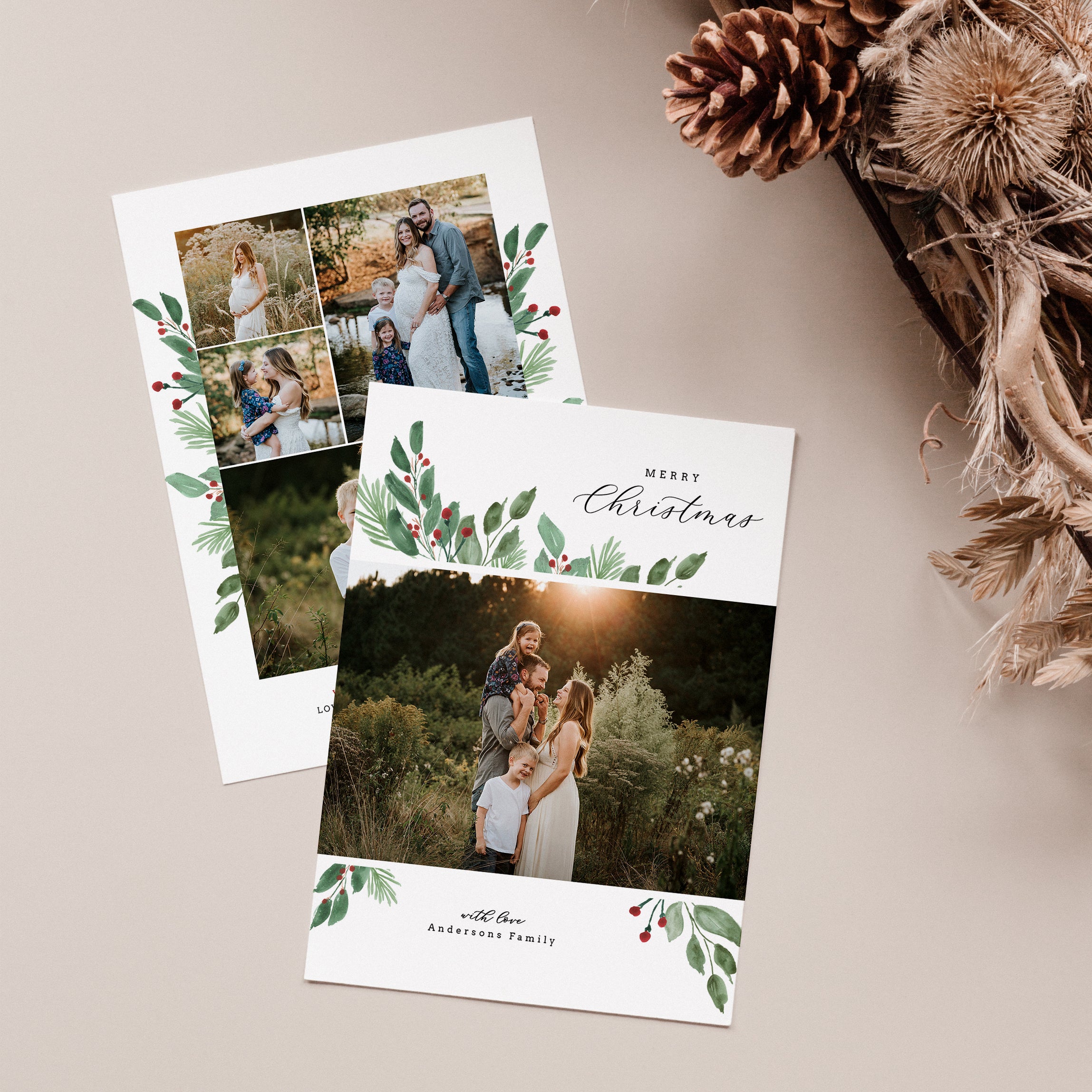 Christmas Card Photoshop Template, Holiday Card Template, Christmas Fa ...