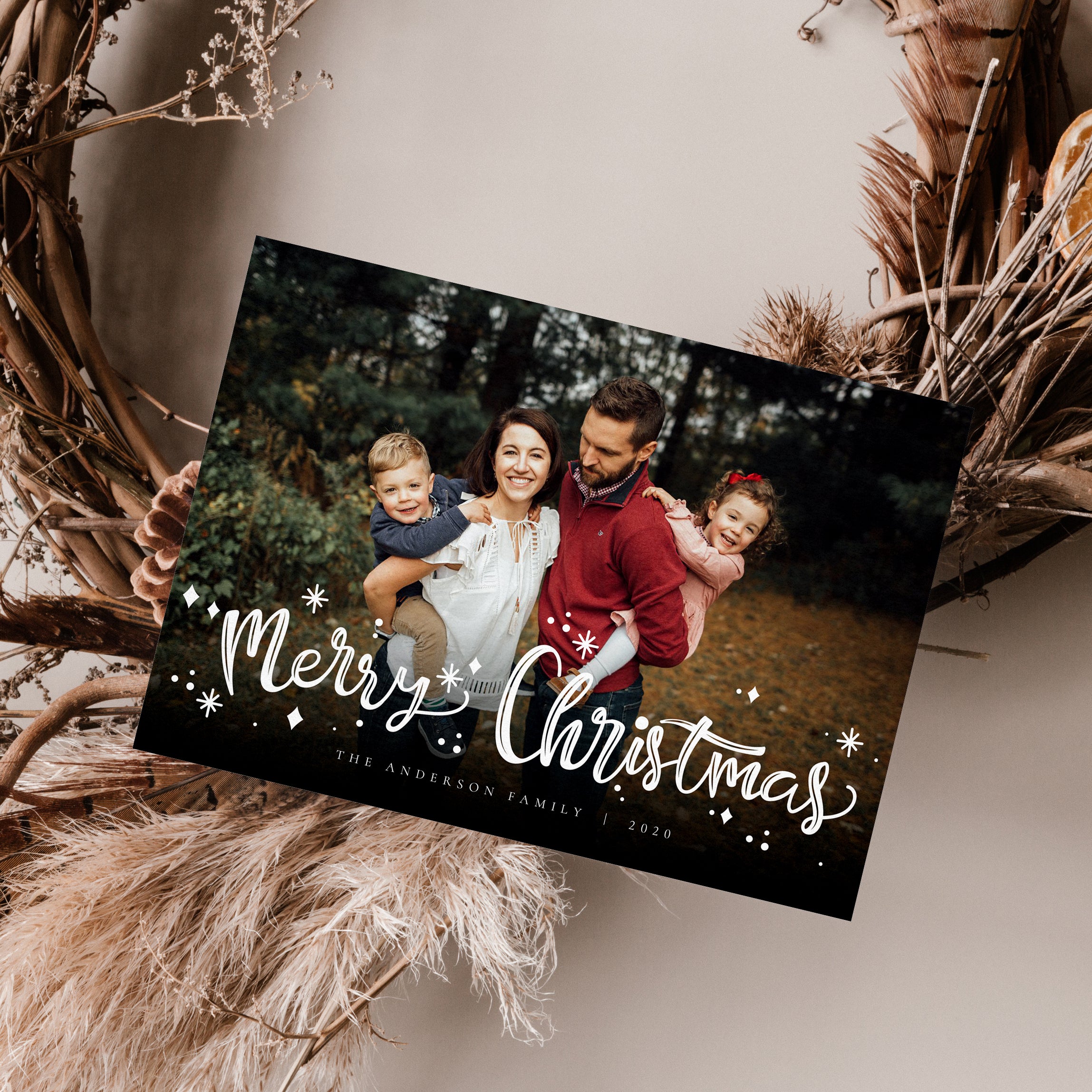 Christmas Card Photoshop Template, Holiday Card Template, Christmas Fa ...