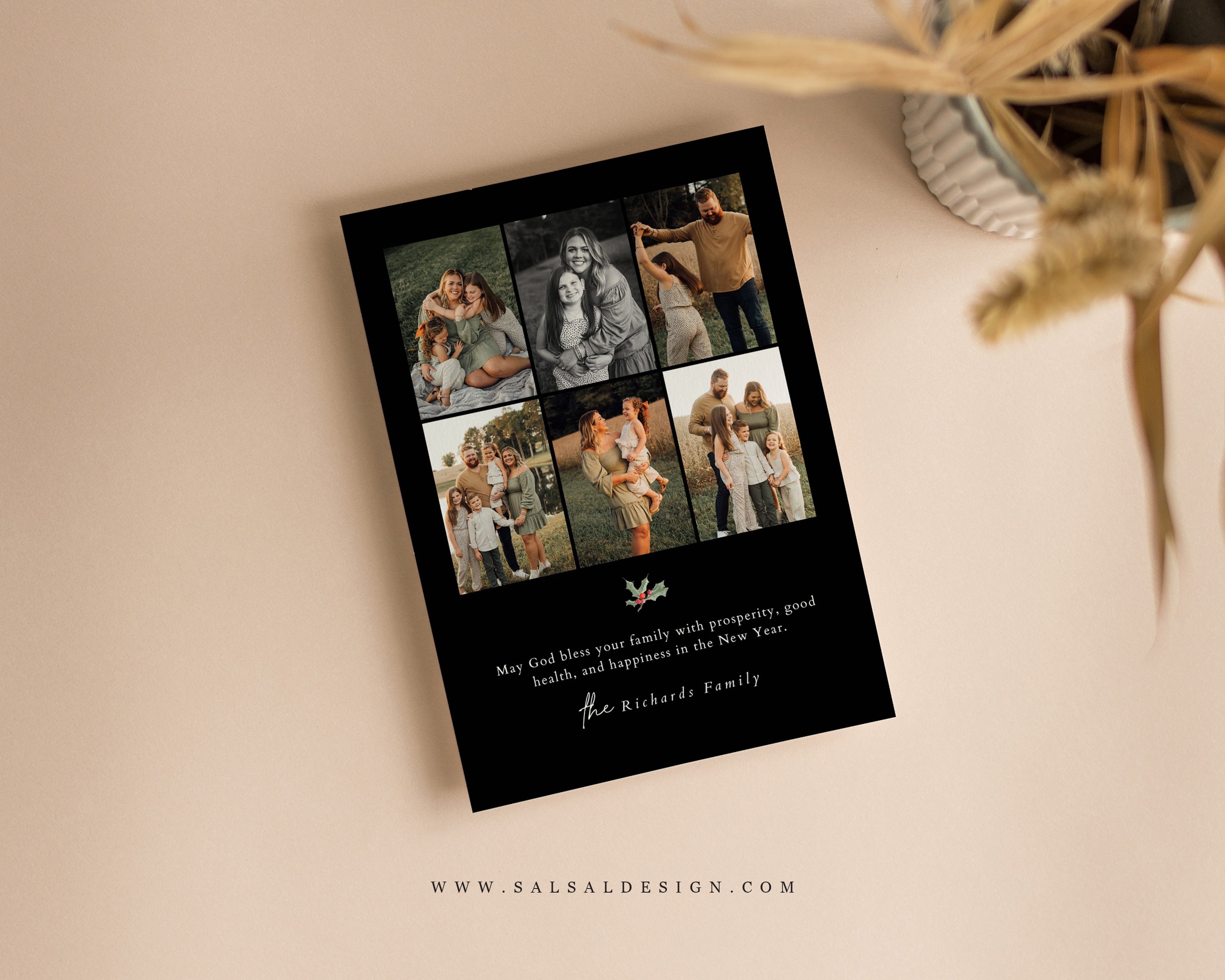 Minimalist Holiday Card Template, Black And White Christmas Card Templ ...