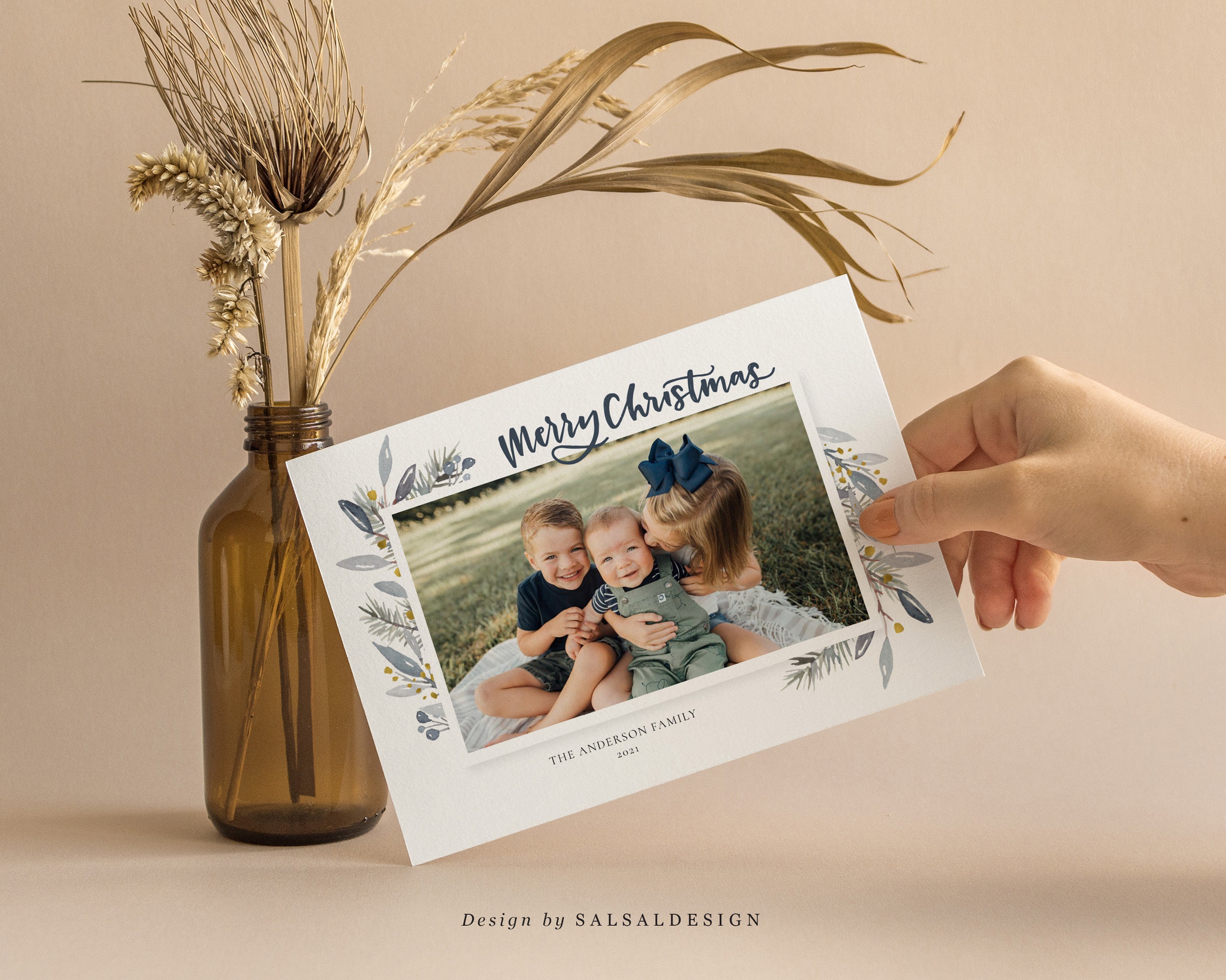 Christmas Card Photoshop Template, Christmas Print Card, Holiday Card ...