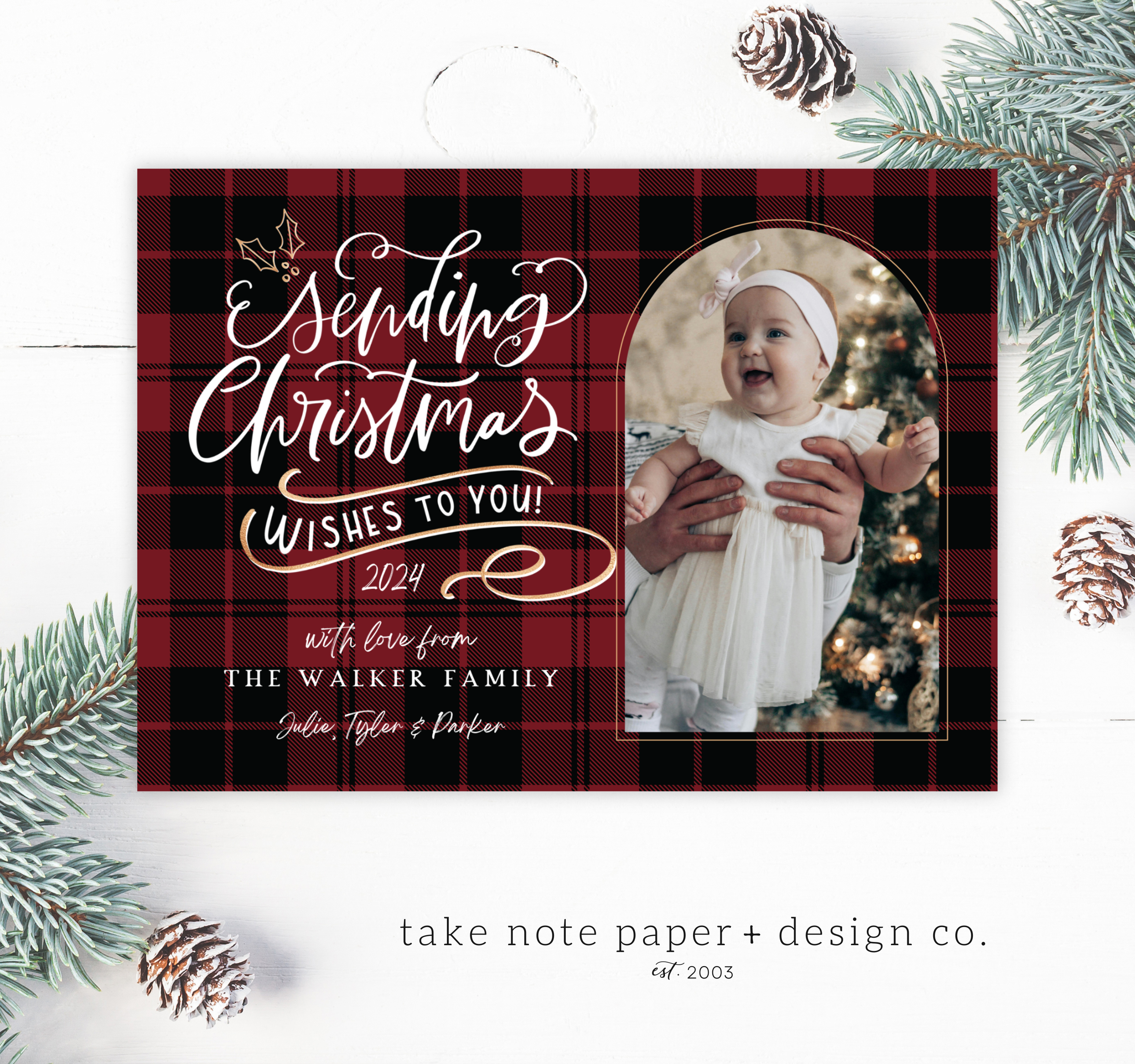Sending Wishes Arch Christmas Card Template for Canva - TNPC171 – Birdesign