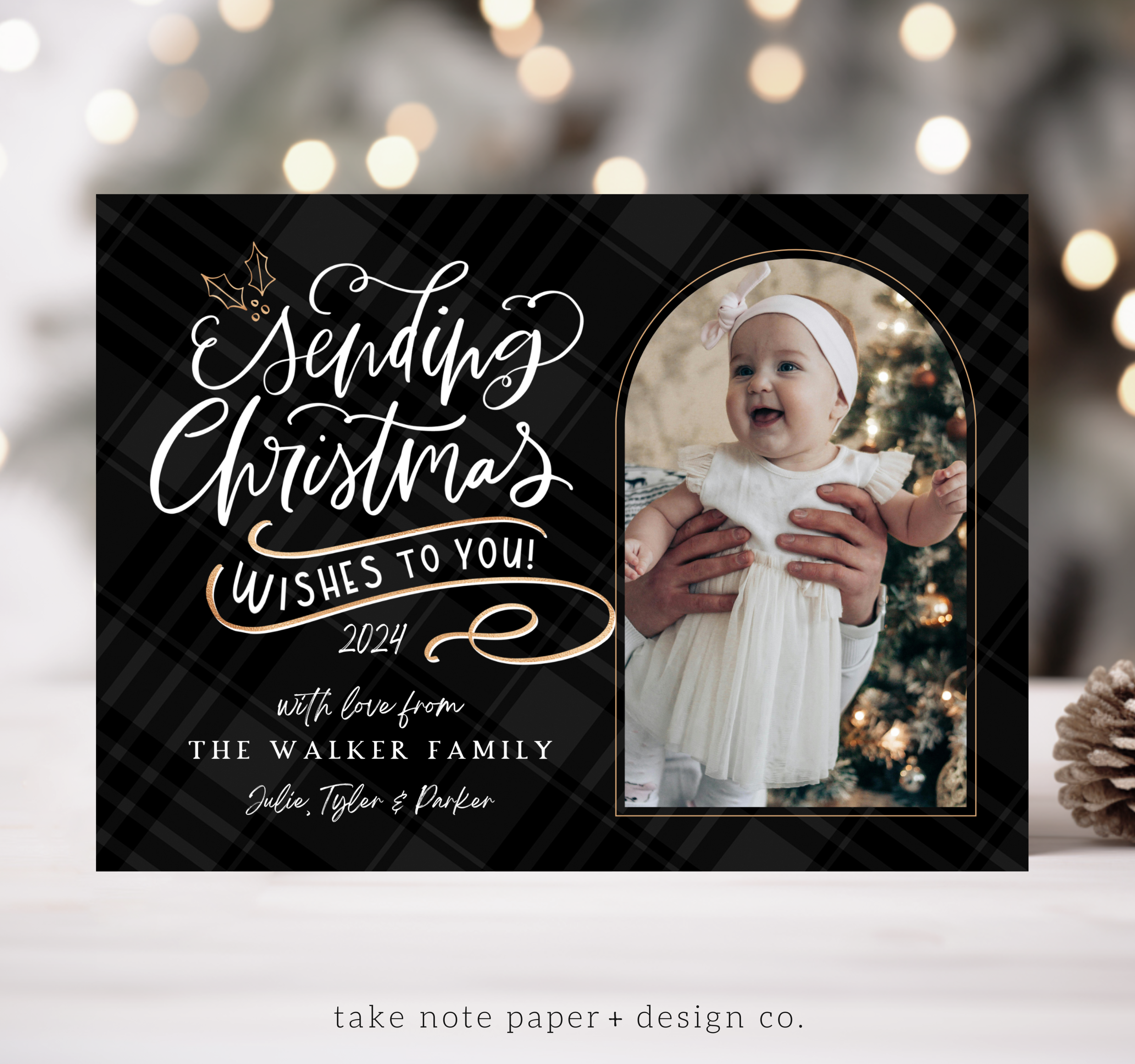 Sending Wishes Arch Christmas Card Template for Canva - TNPC171 – Birdesign