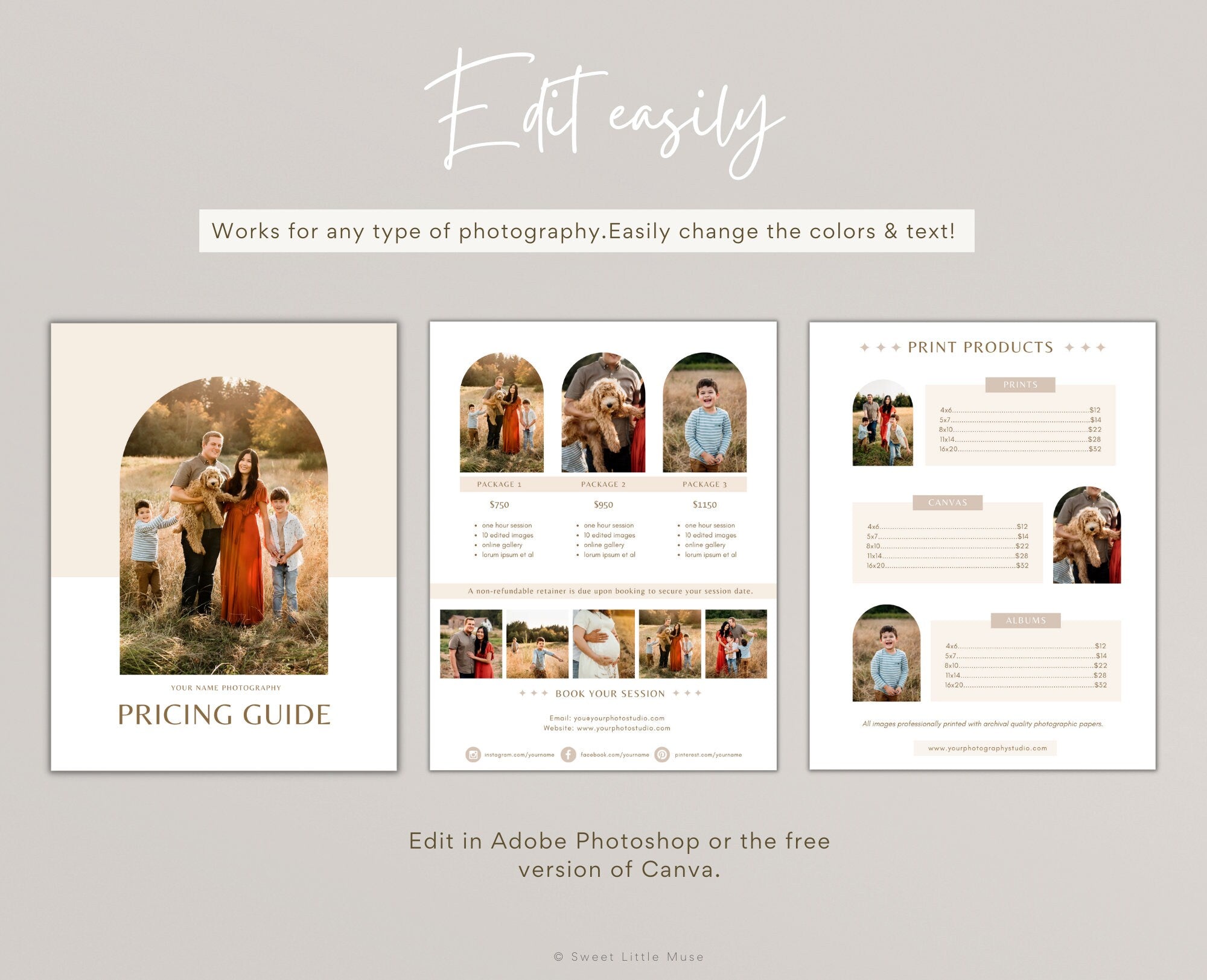 Price List Template for Photography Business for Canva - SLM68 – Birdesign