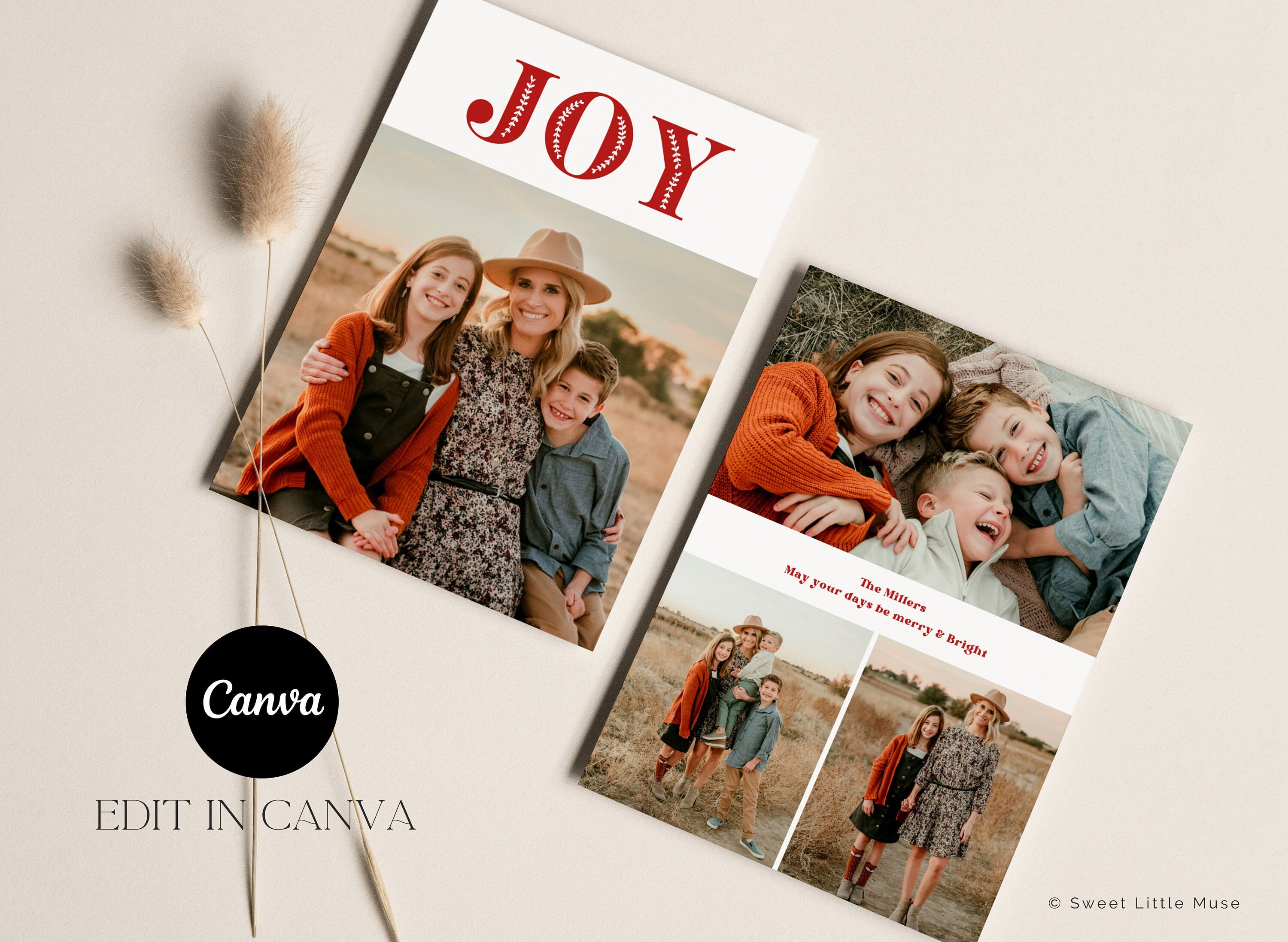 Retro Christmas Card Template for Canva - SLM18 – Birdesign