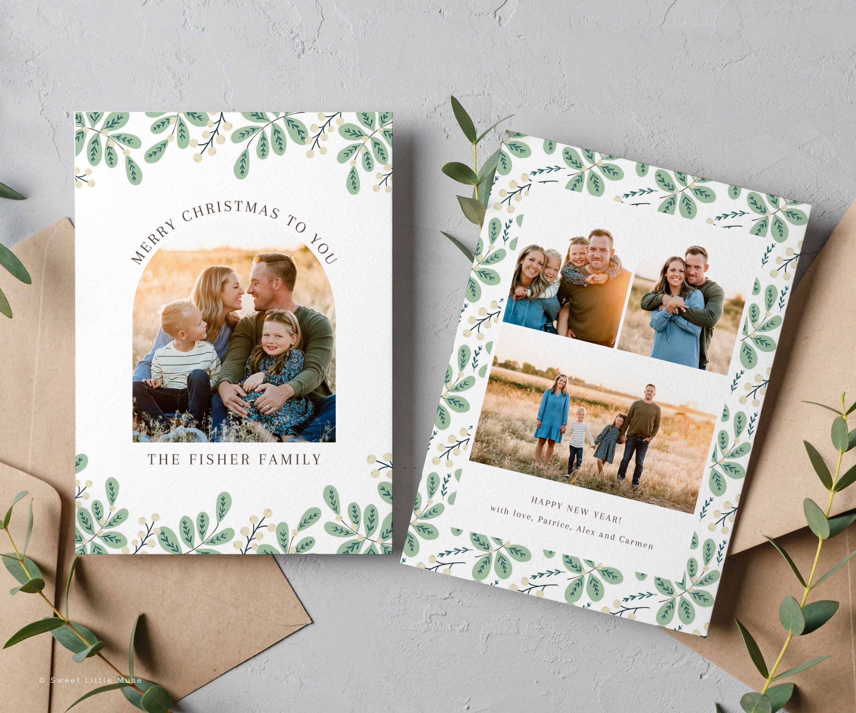 Christmas Mistletoe Holiday Card Template for Canva - SLM21 – Birdesign